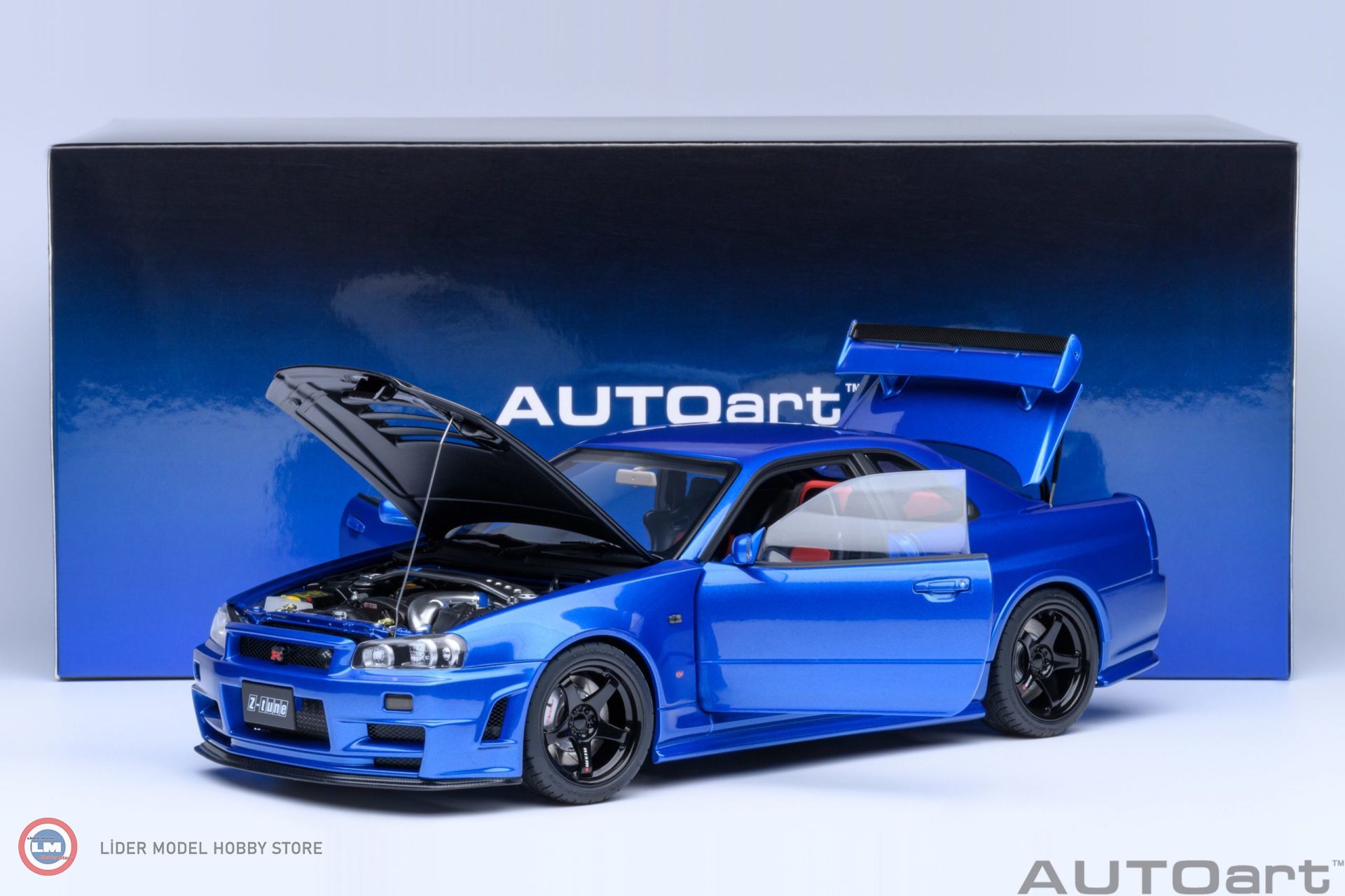 Autoart - 1:18 Autoart 2005 Nissan Skyline GT-R R34 Nismo Z-Tune Bayside Blue Carbon Bonnet - 16 ...